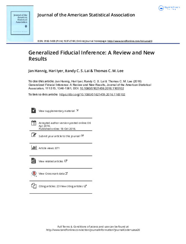 Pdf Generalized Fiducial Inference A Review And New Results