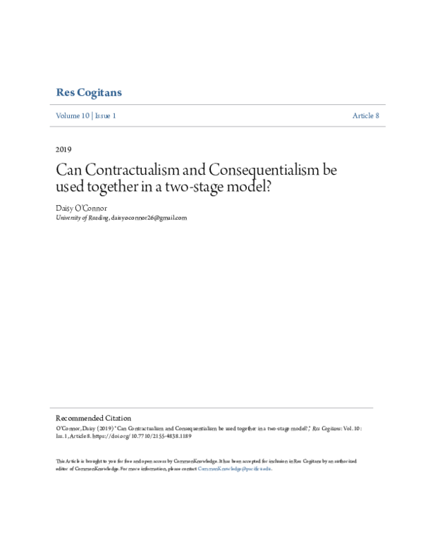 (PDF) Can Contractualism and Consequentialism be used together in a two-stage model?