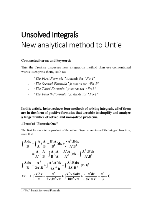 (PDF) Unsolved integrals New analytical method to Untie