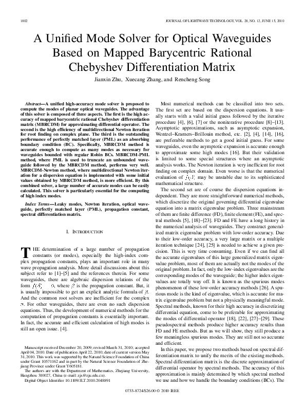 (PDF) A Unified Mode Solver for Optical Waveguides Based on Mapped Barycentric Rational ...