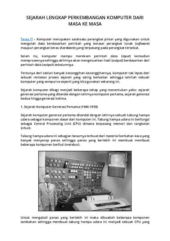 (PDF) SEJARAH LENGKAP PERKEMBANGAN KOMPUTER DARI MASA KE MASA