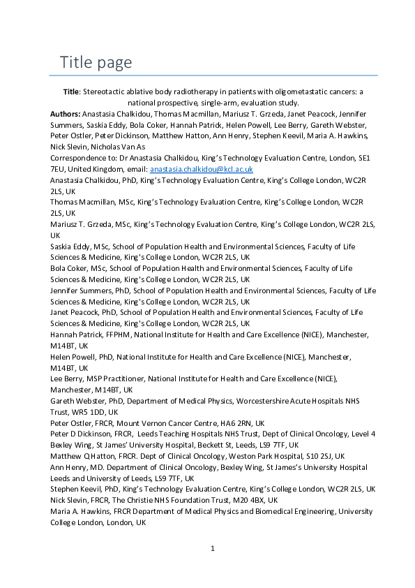 (PDF) Stereotactic ablative body radiotherapy in patients with oligometastatic cancers: a ...