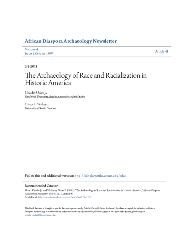 (PDF) The archaeology of race and racialization in historic America