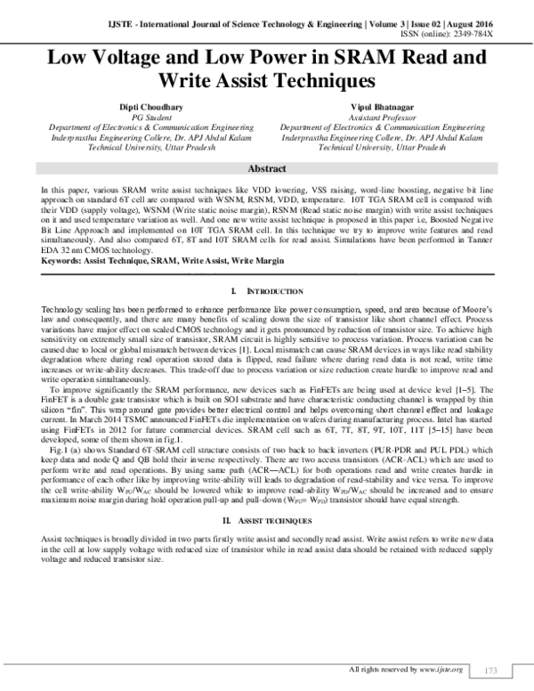 (PDF) Low Voltage and Low Power in SRAM Read and Write Assist Techniques