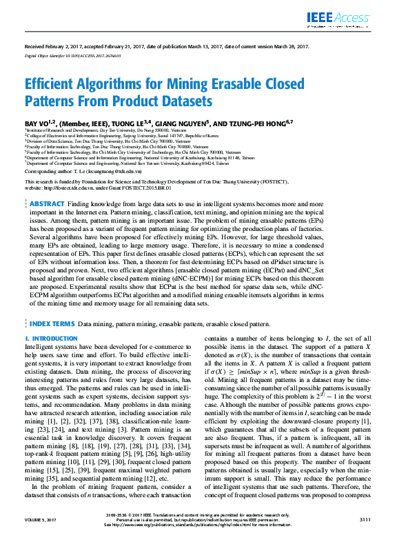 Pdf Efficient Algorithms For Mining Erasable Closed Patterns From Product Datasets Tzung Pei