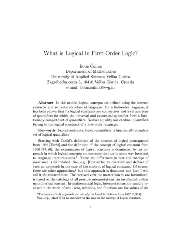 (PDF) What is Logical in First-Order Logic?