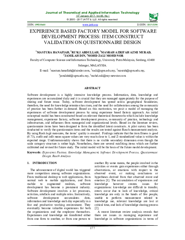 (PDF) Experience based factory model for software development process ...