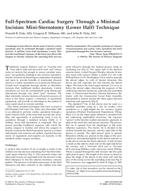 (PDF) Full-Spectrum Cardiac Surgery Through a Minimal Incision: Mini ...