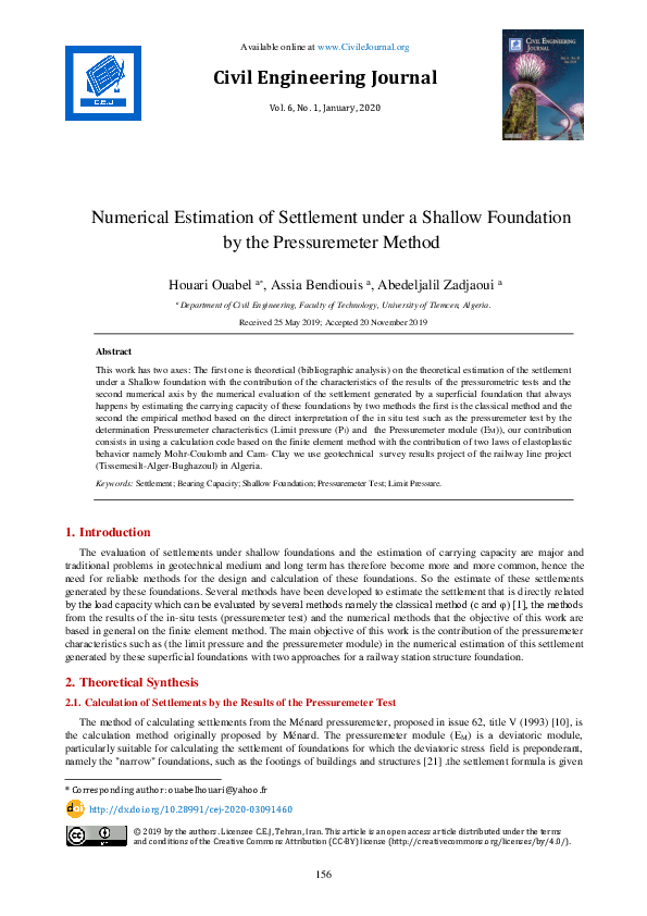 (PDF) Numerical Estimation of Settlement under a Shallow Foundation by the Pressuremeter Method