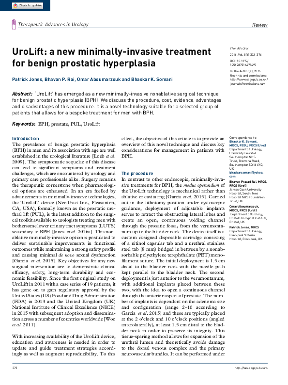(PDF) UroLift: a new minimally-invasive treatment for benign prostatic ...
