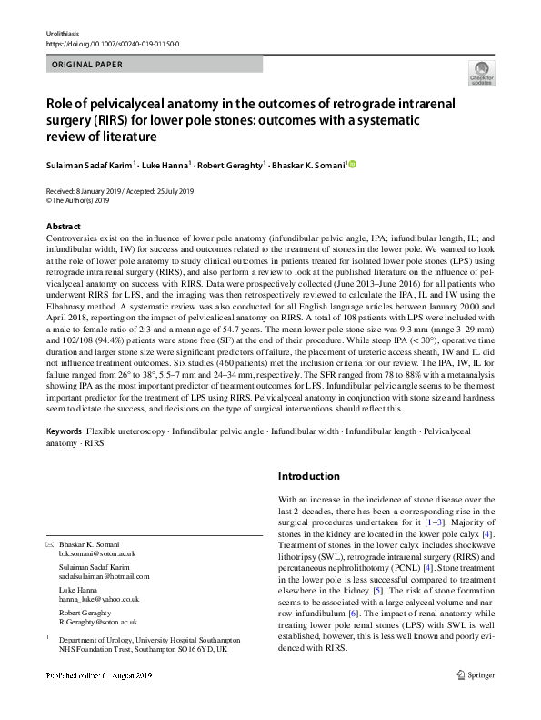 (PDF) Role of pelvicalyceal anatomy in the outcomes of retrograde ...