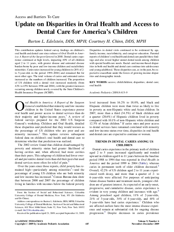 (PDF) Update on Disparities in Oral Health and Access to Dental Care ...