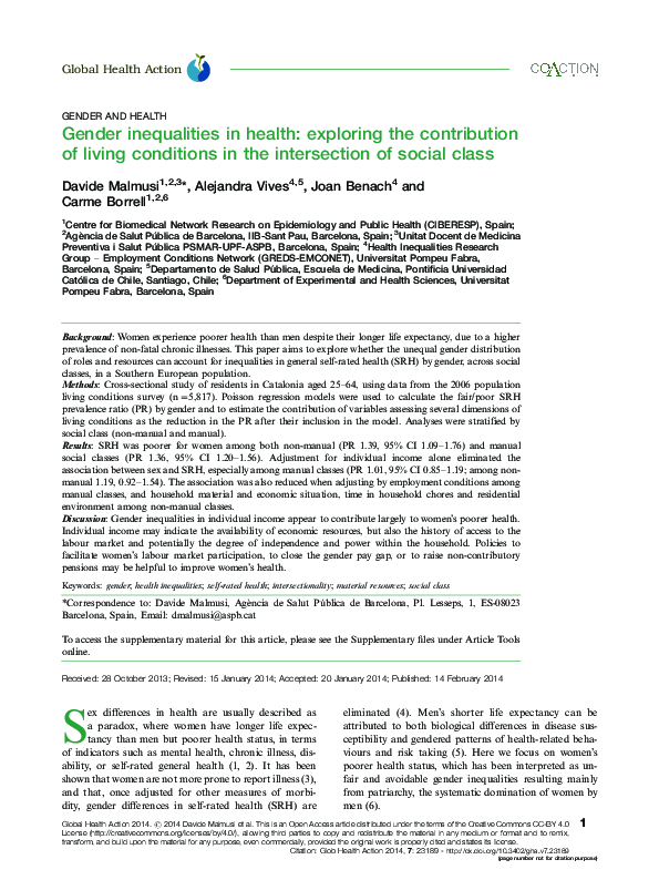 (PDF) Gender inequalities in health: exploring the contribution of ...