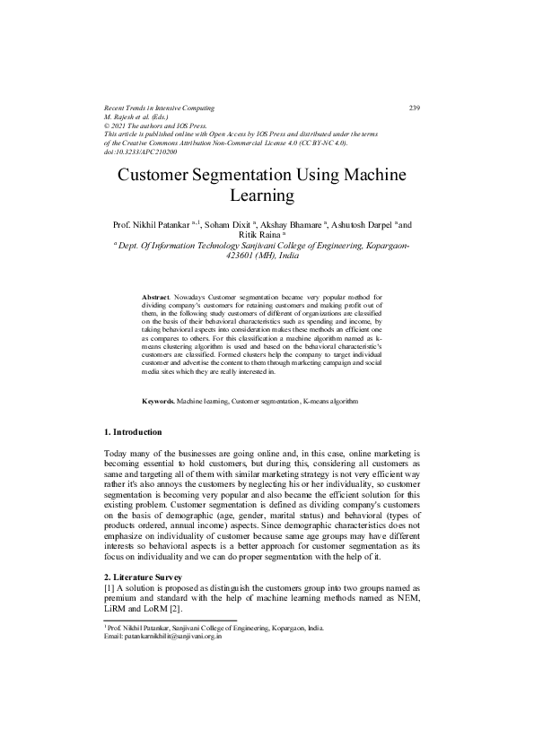 Pdf Customer Segmentation Using Machine Learning