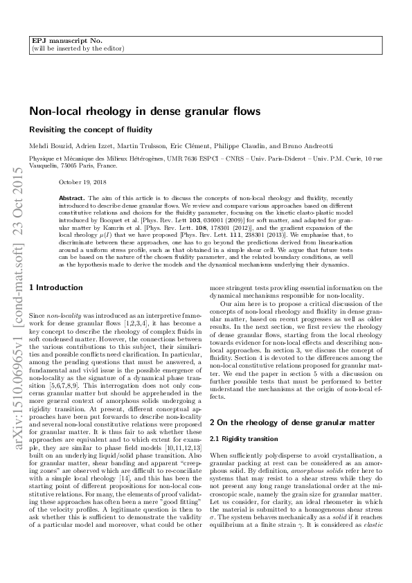 (PDF) Non-local rheology in dense granular flows