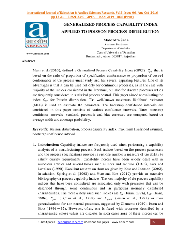 (PDF) Generalized Process Capability Index Applied to Poisson Process Distribution
