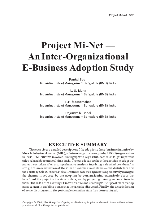 (PDF) Project Mi-Net - An Inter-Organizational E-Business Adoption Study