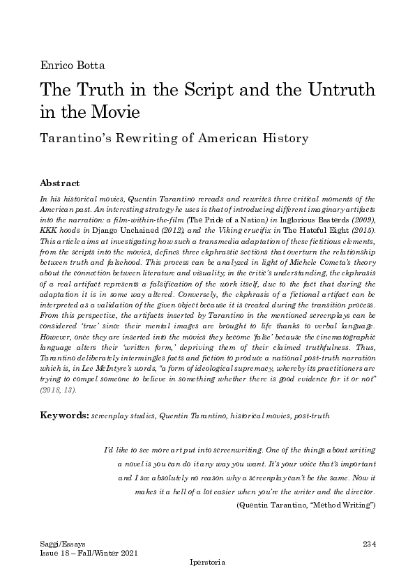 (PDF) The Truth in the Script and the Untruth in the Movie: Tarantino's ...