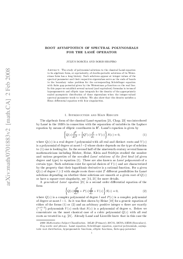 (PDF) Root asymptotics of spectral polynomials for the Lame operator