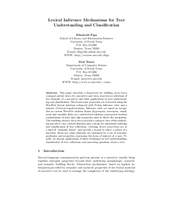 (PDF) Lexical inference mechanisms for text understanding and classification