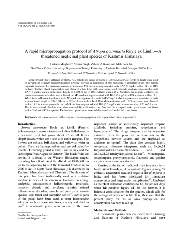 (PDF) A rapid micropropagation protocol of Atropa acuminata Royle ex ...