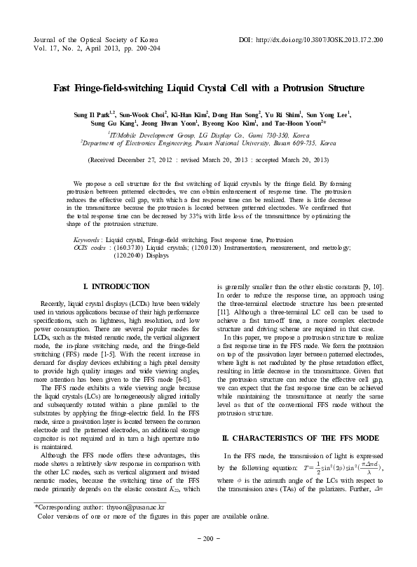 (PDF) Fast Fringe-field-switching Liquid Crystal Cell with a Protrusion ...