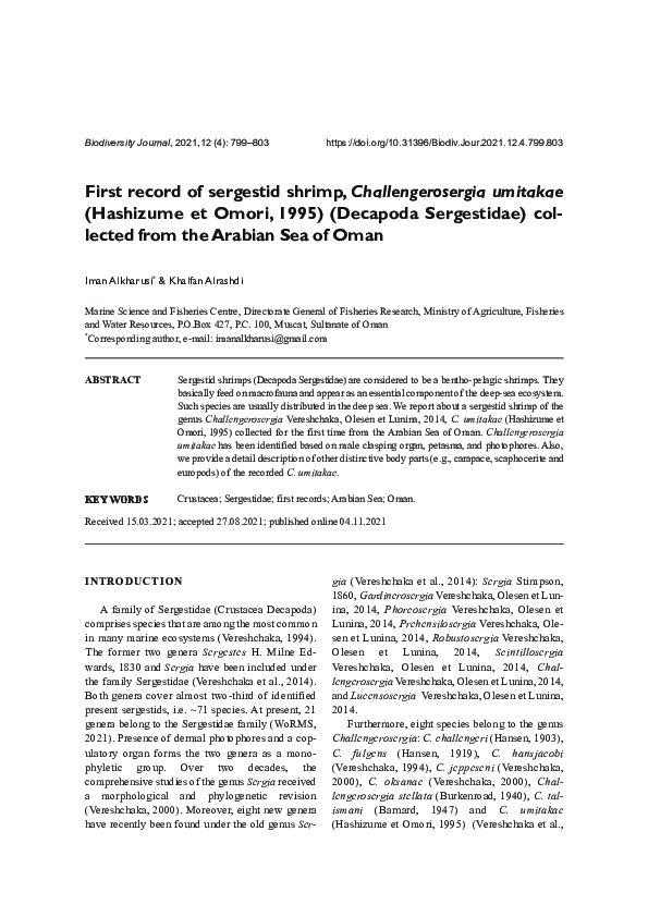 (PDF) First record of sergestid shrimp, Challengerosergia umitakae ...