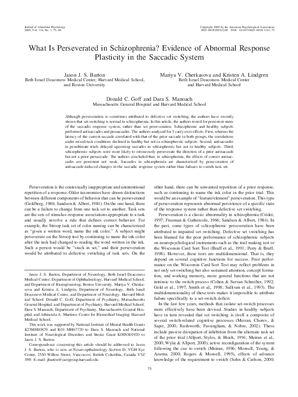 (PDF) What Is Perseverated in Schizophrenia? Evidence of Abnormal ...
