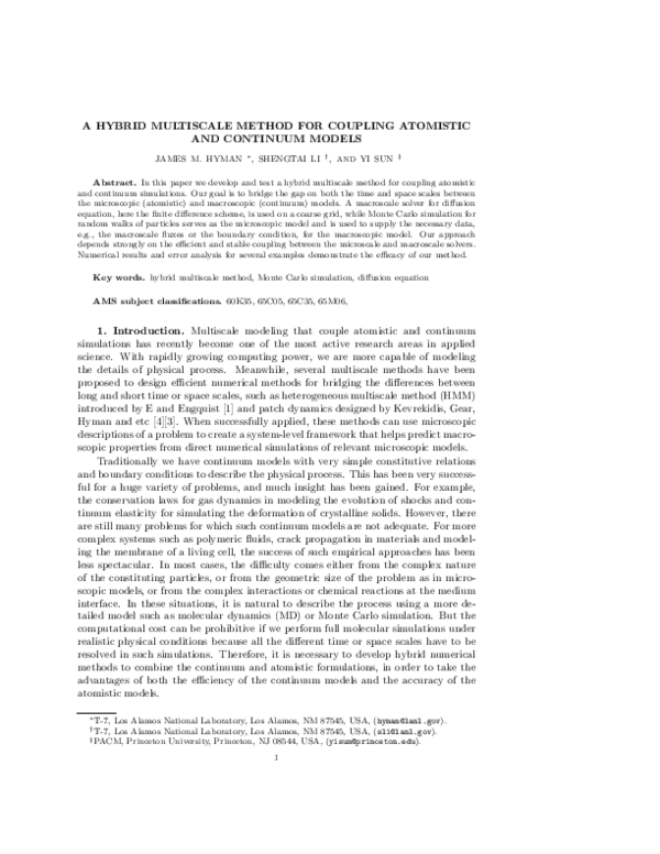 (PDF) A Hybrid Multiscale Method for Coupling Atomistic and Continuum Models