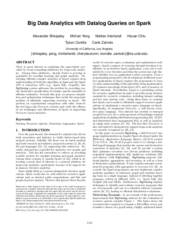 (PDF) Big Data Analytics with Datalog Queries on Spark