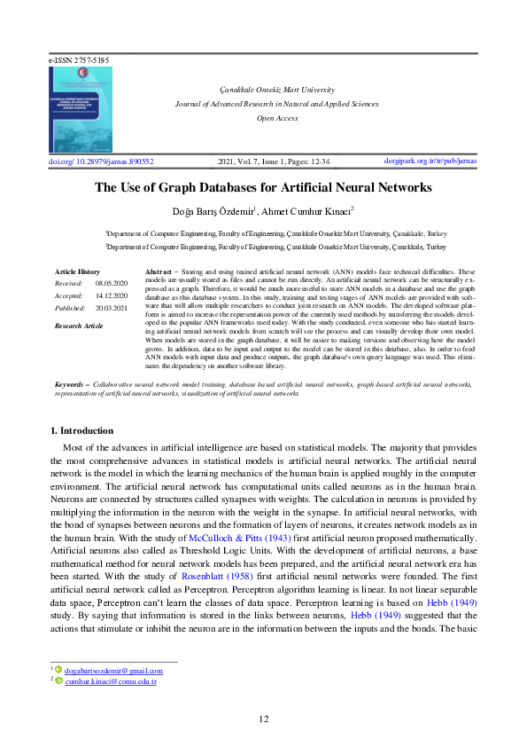 (PDF) The Use of Graph Databases for Artificial Neural Networks