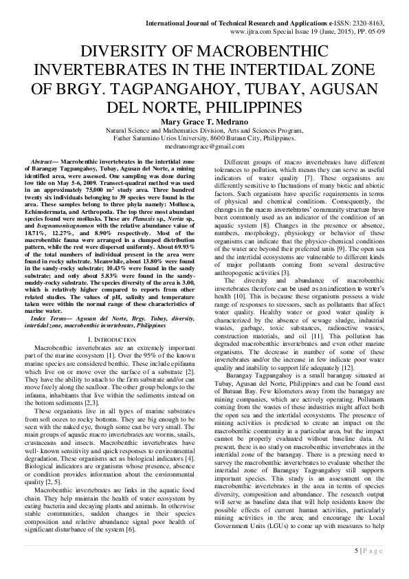 (PDF) Diversity of Macrobenthic Invertebrates in the Intertidal Zone of ...