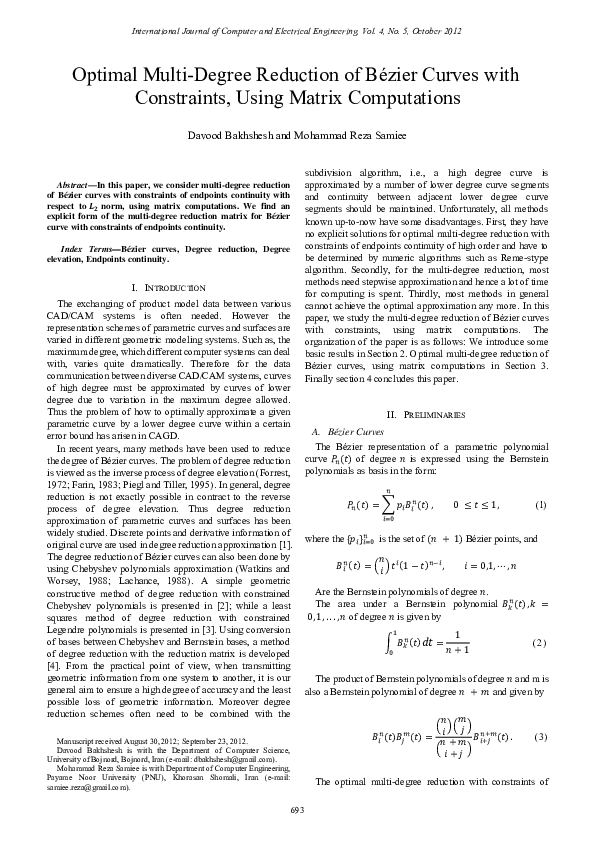 (PDF) Optimal multi-degree reduction of Bézier curves with constraints ...