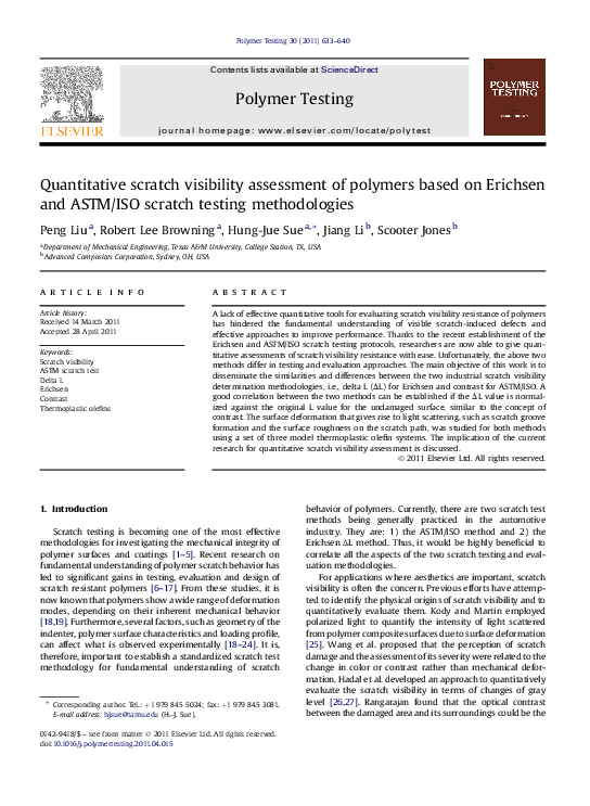 (PDF) Quantitative scratch visibility assessment of polymers based on ...