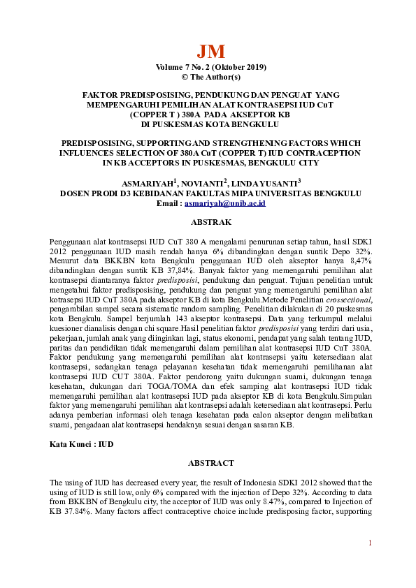 (PDF) FAKTOR PREDISPOSISING, PENDUKUNG DAN PENGUAT YANG MEMPENGARUHI PEMILIHAN ALAT KONTRASEPSI ...