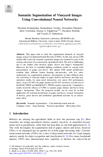 Pdf Semantic Segmentation Of Vineyard Images Using Convolutional Neural Networks