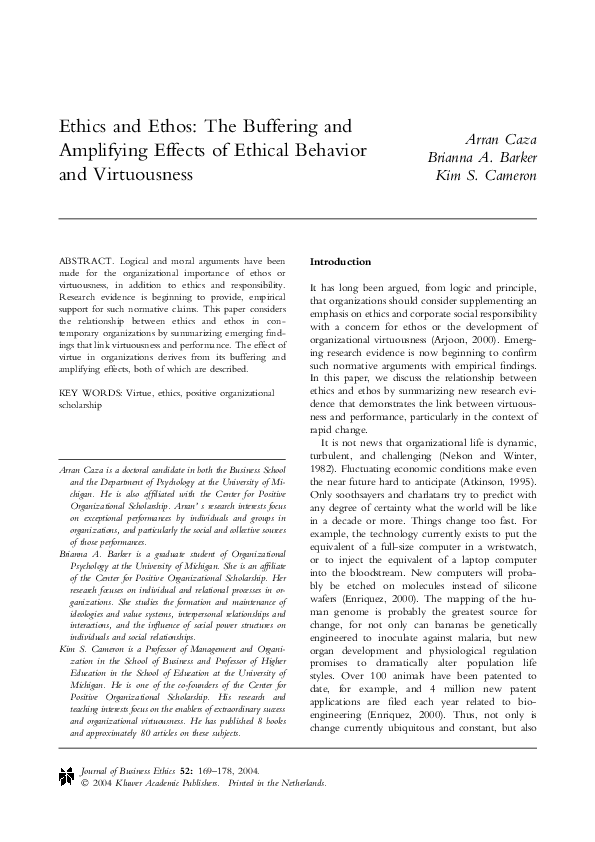 (PDF) Ethics and Ethos: The Buffering and Amplifying Effects of Ethical ...