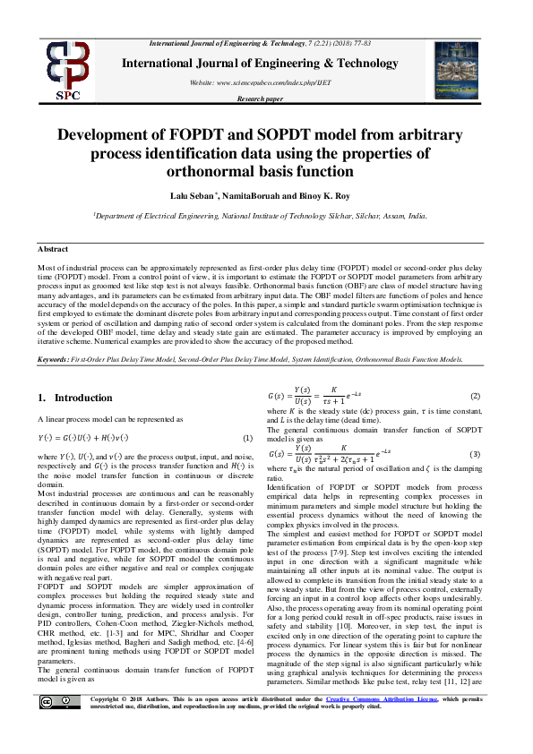 Pdf Development Of Fopdt And Sopdt Model From Arbitrary Process Identification Data Using The