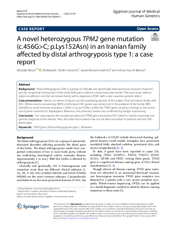(PDF) TPM2 Mutation in Iranian Distal Arthrogryposis