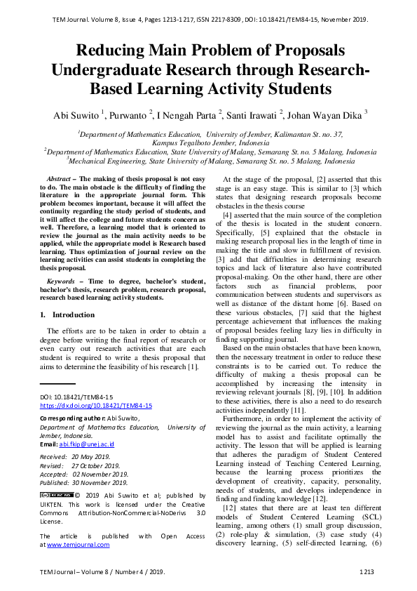 (PDF) Reducing Main Problem of Proposals Undergraduate Research through ...