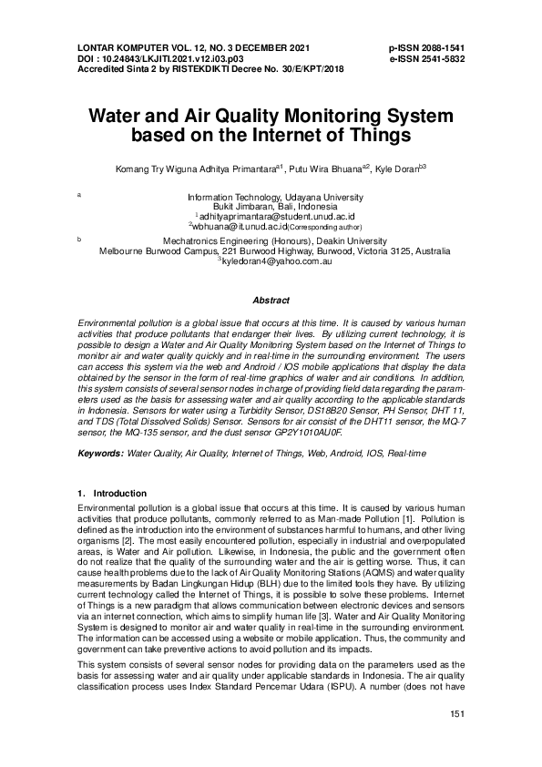 (PDF) Water and Air Quality Monitoring System based on the Internet of ...