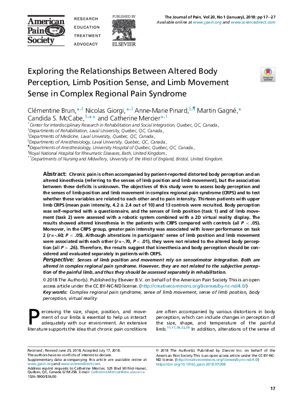 (PDF) Exploring the Relationships Between Altered Body Perception, Limb ...