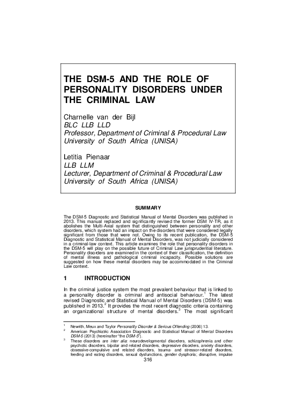 (PDF) The DSM-5 and the Role of Personality Disorders Under the ...