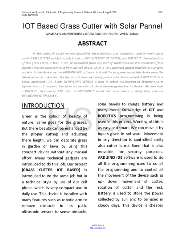 (PDF) IOT Based Grass Cutter with Solar Pannel
