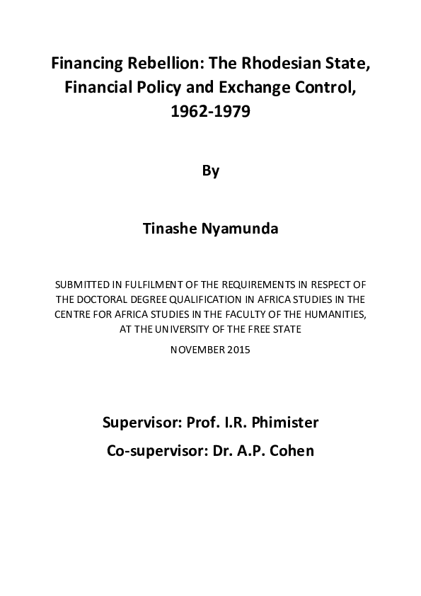 (PDF) Financing rebellion: the Rhodesian state, financial policy and ...
