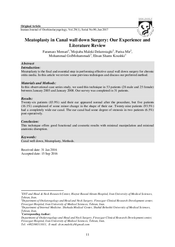 (PDF) Meatoplasty in Canal wall down Surgery: Our Experience and ...