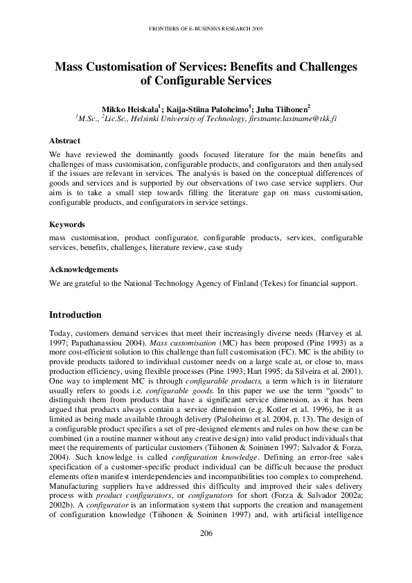 (PDF) Mass customization of services: benefits and challenges of ...