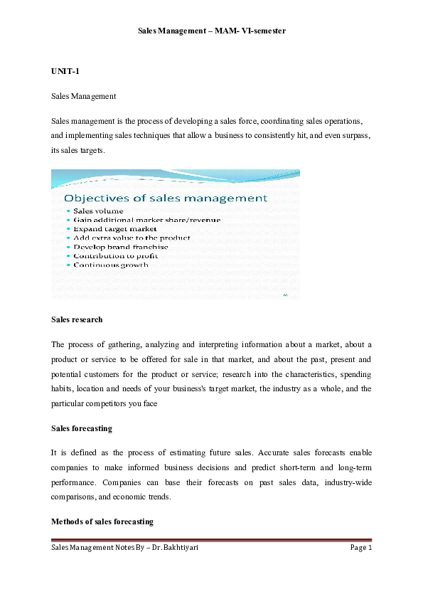(DOC) Sales Management- notes
