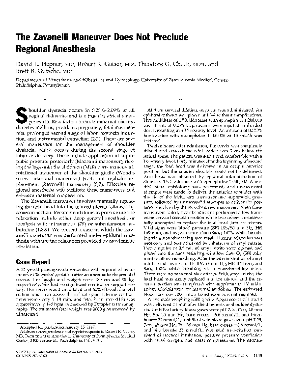 (PDF) The Zavanelli Maneuver Does Not Preclude Regional Anesthesia