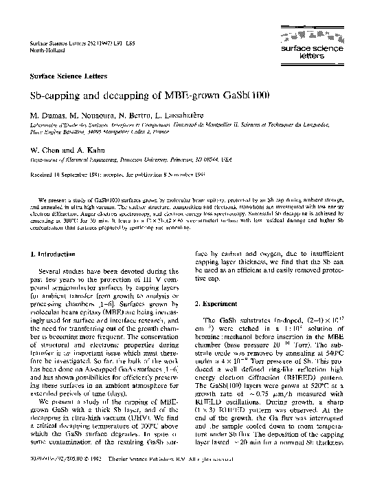 (PDF) Sb-capping and decapping of MBE-grown GaSb(100)